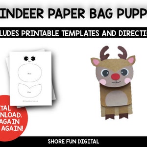 Reindeer Paper Bag Puppet Craft Template With Directions - Etsy