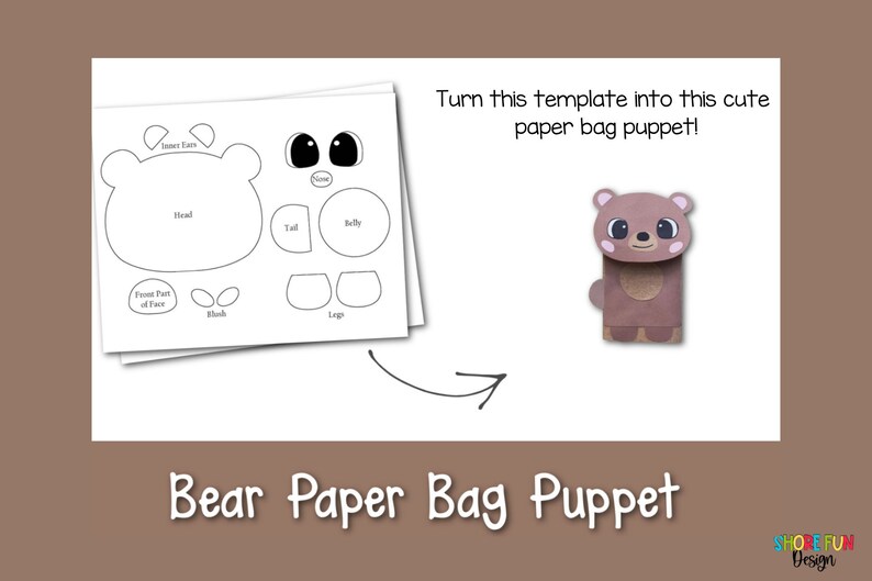 Bear Paper Bag Puppet Template With Directions - Etsy