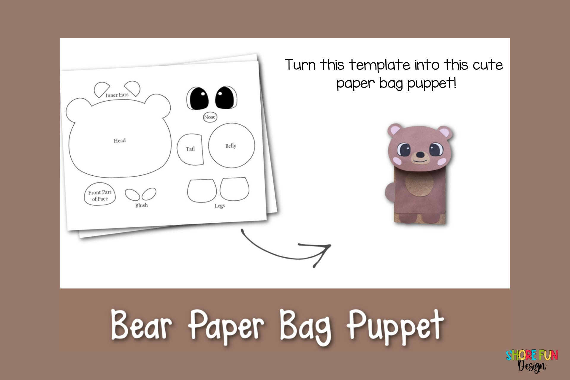 Bear Paper Bag Puppet Template With Directions - Etsy