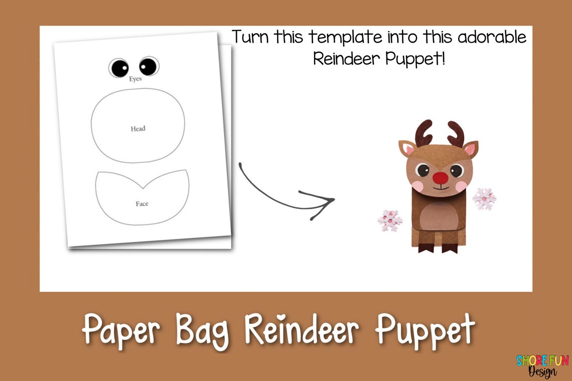 Reindeer Paper Bag Puppet Craft Template With Directions - Etsy