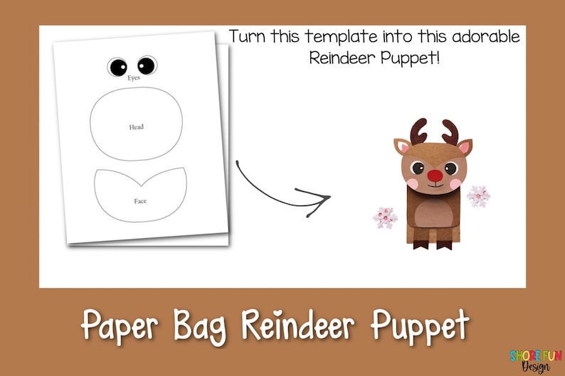 Reindeer Paper Bag Puppet Craft Template With Directions - Etsy