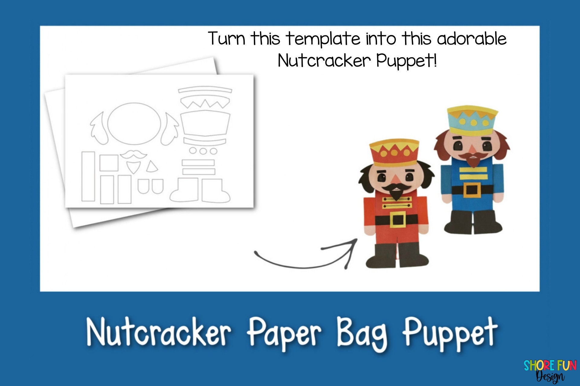 Nutcracker Paper Bag Puppet Craft Template With Directions - Etsy