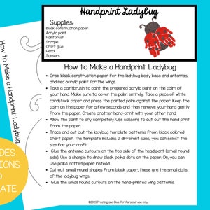 Handprint Ladybug Craft Template With Directions - Etsy