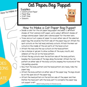 Cat Paper Bag Puppet Template With Directions - Etsy