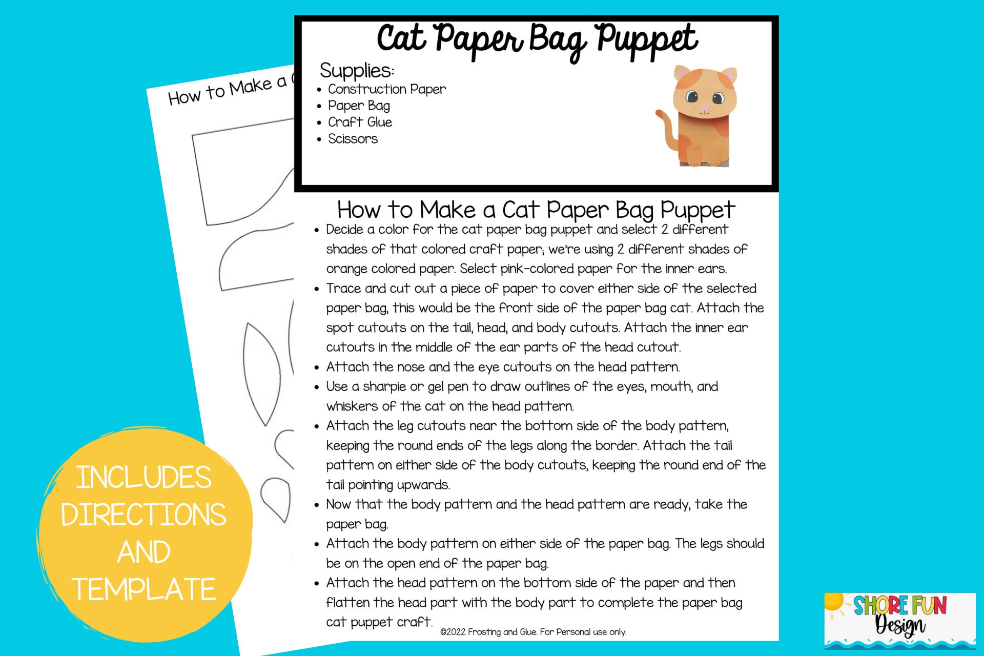 Cat Paper Bag Puppet Template With Directions - Etsy