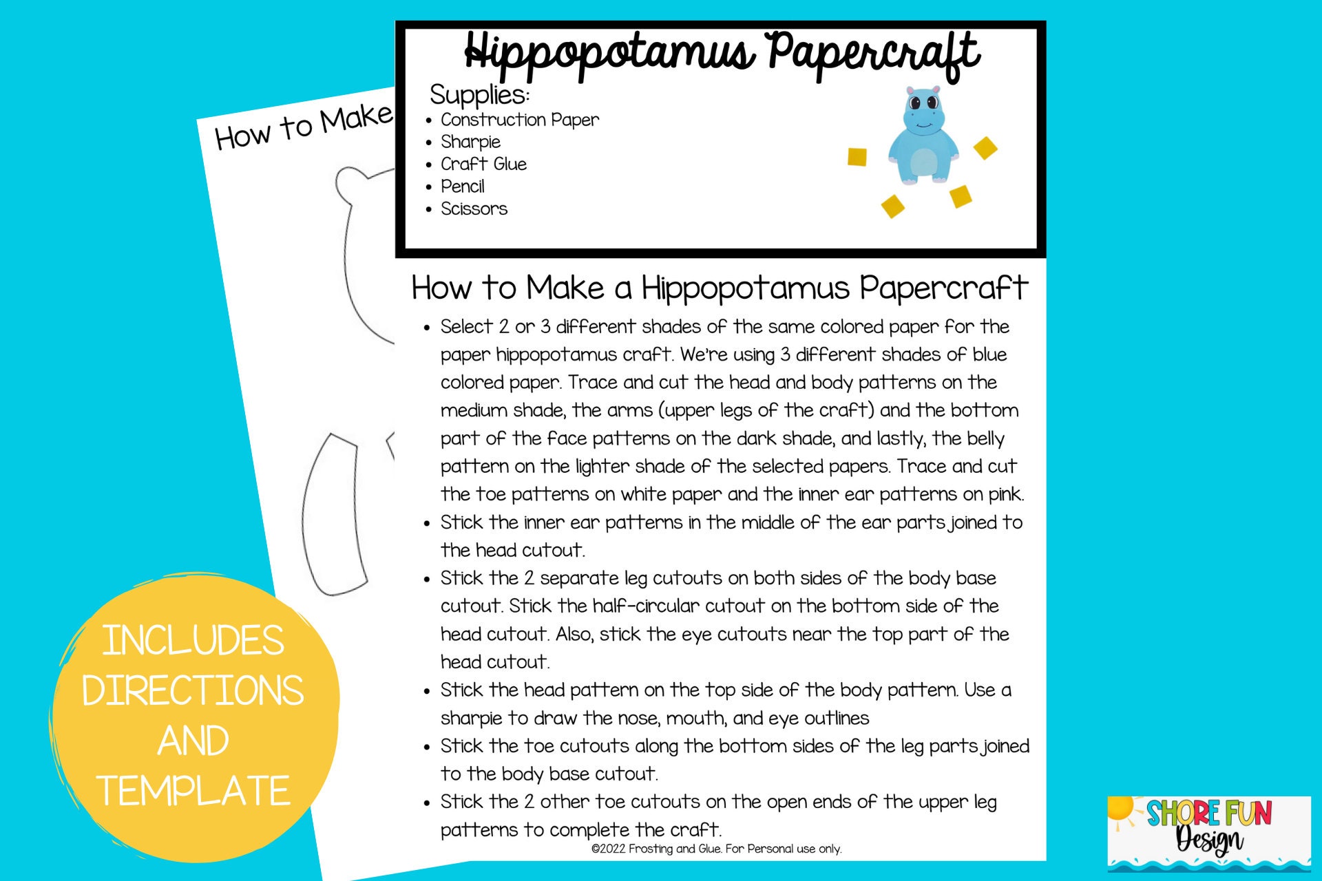 Hippo Papercraft Template With Directions - Etsy