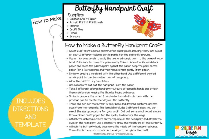 Butterfly Handprint Craft Template With Directions - Etsy