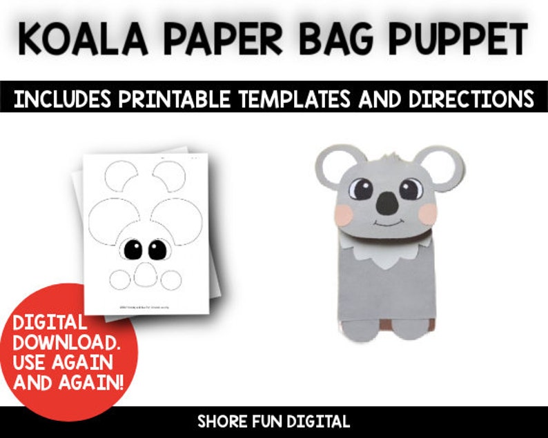Koala Paper Bag Puppet Craft Template With Directions - Etsy