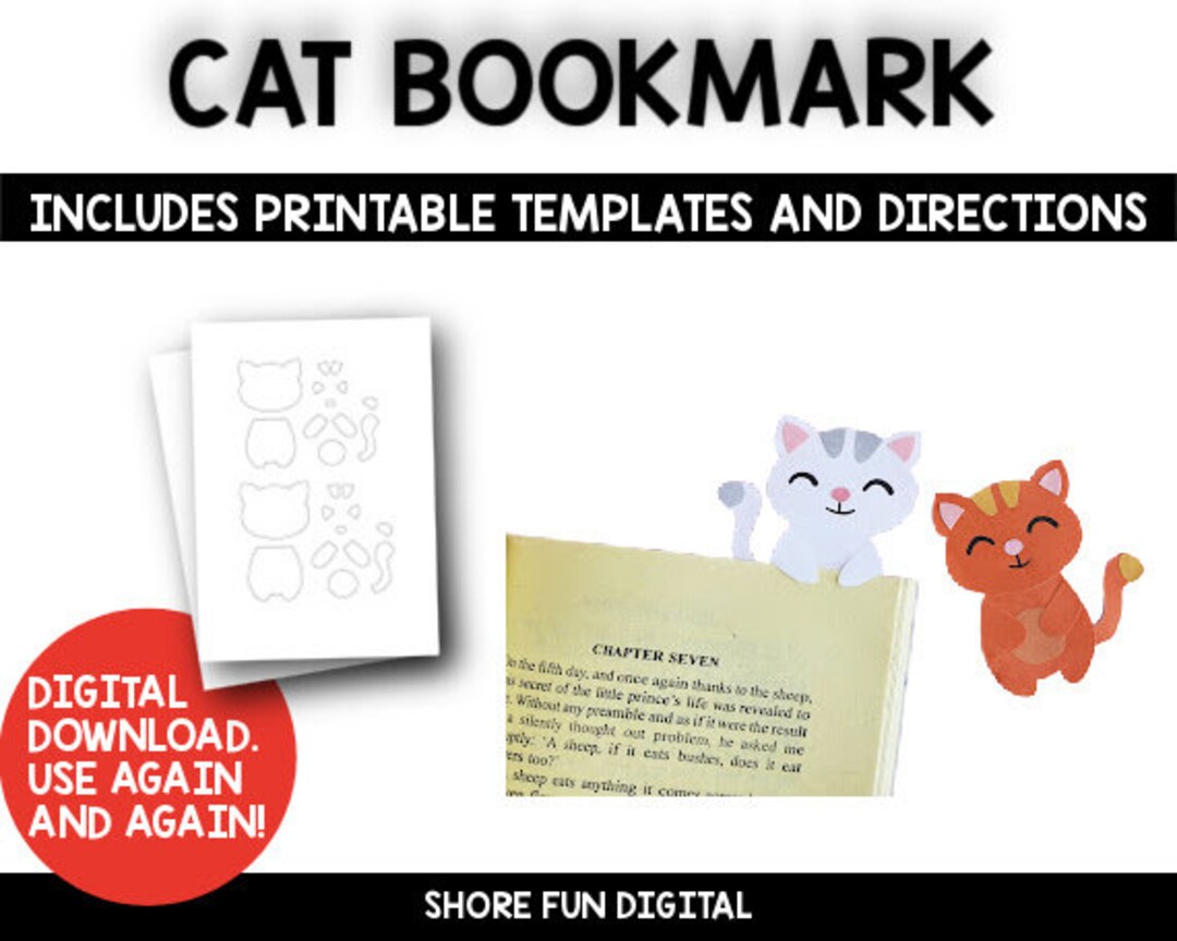 Cat Bookmark Craft Template With Directions - Etsy