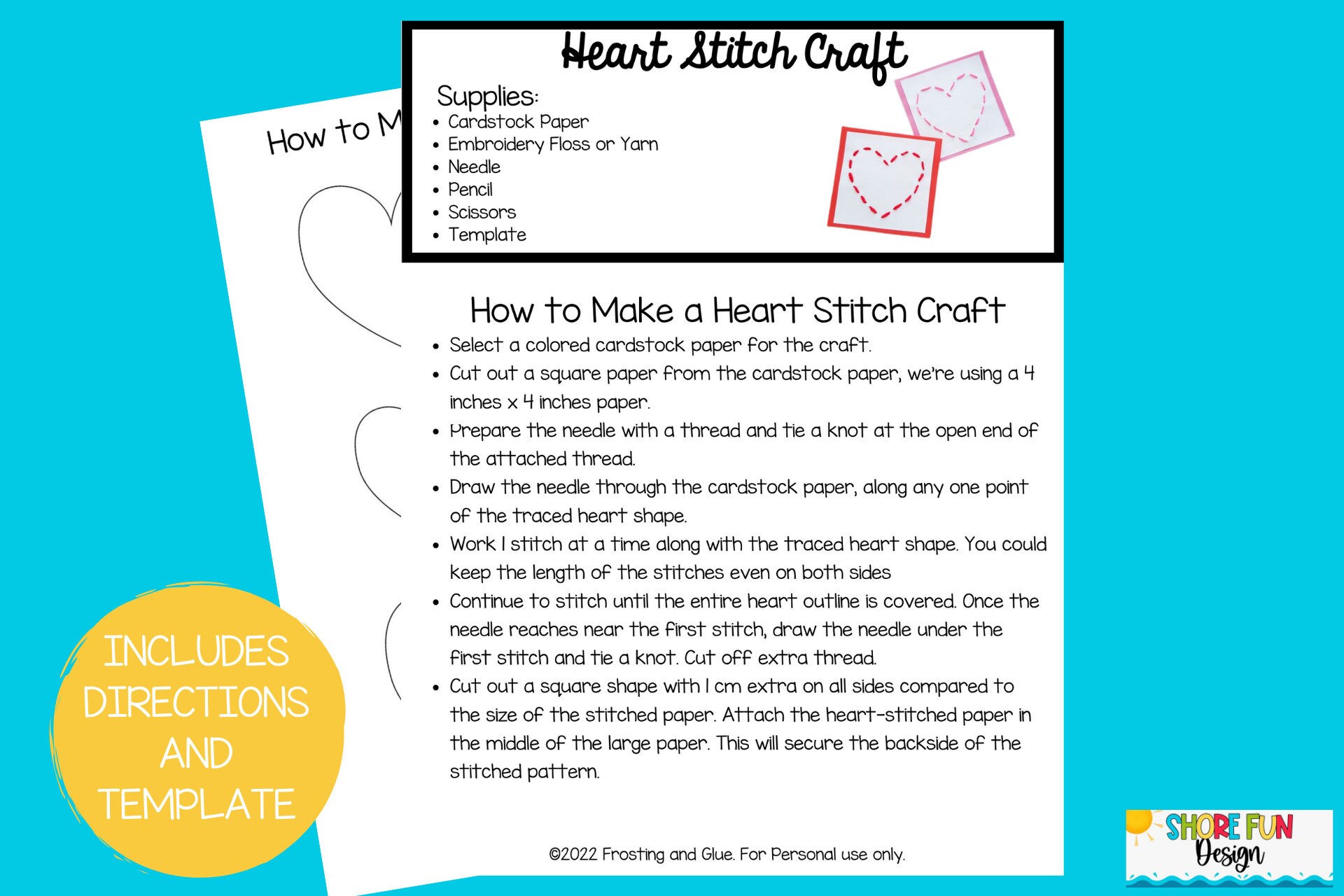 Heart Stitch Craft Template With Directions - Etsy