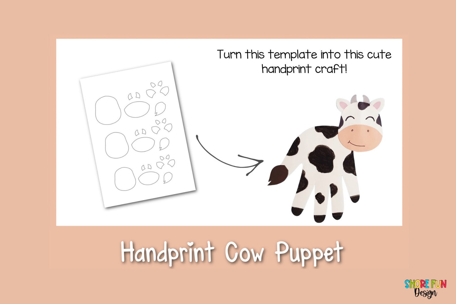 Cow Handprint Puppet Craft Template With Directions - Etsy