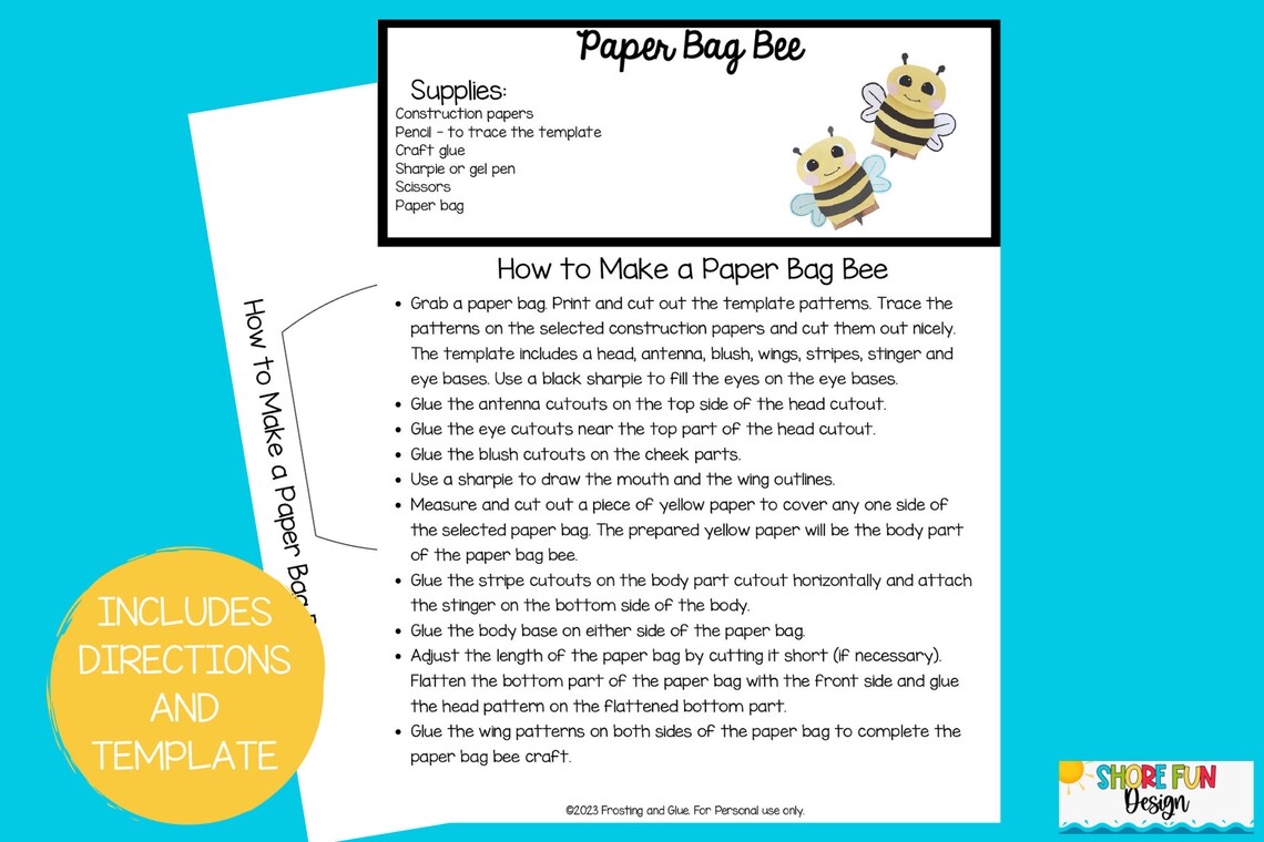 Bee Paper Bag Puppet Craft Template With Directions - Etsy Canada