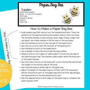 Bee Paper Bag Puppet Craft Template With Directions - Etsy