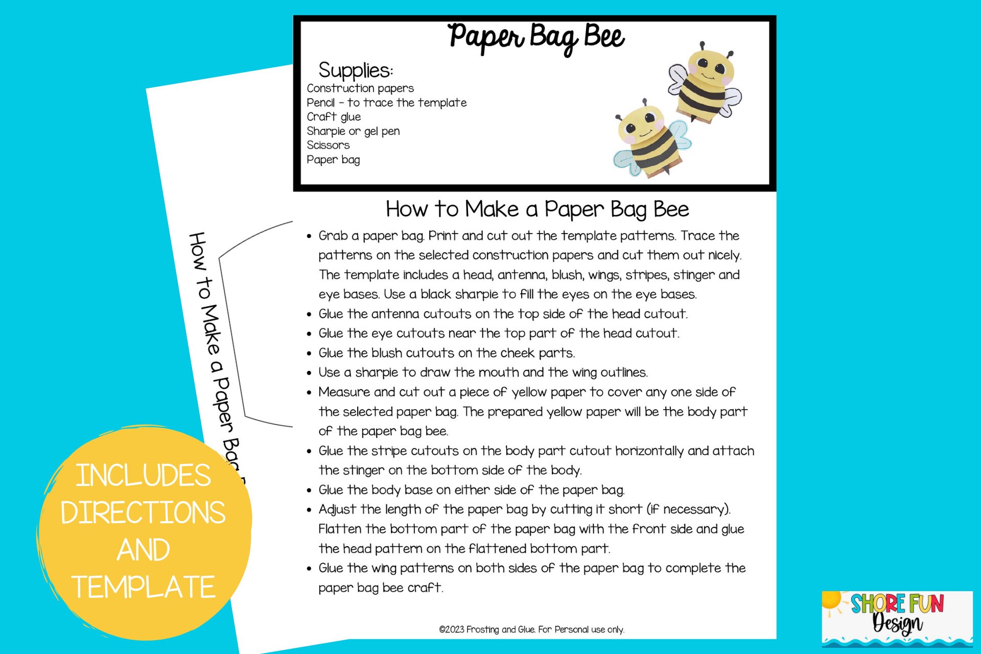 Bee Paper Bag Puppet Craft Template With Directions - Etsy