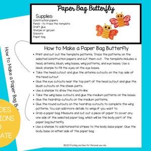 Butterfly Paper Bag Puppet Craft Template With Directions - Etsy