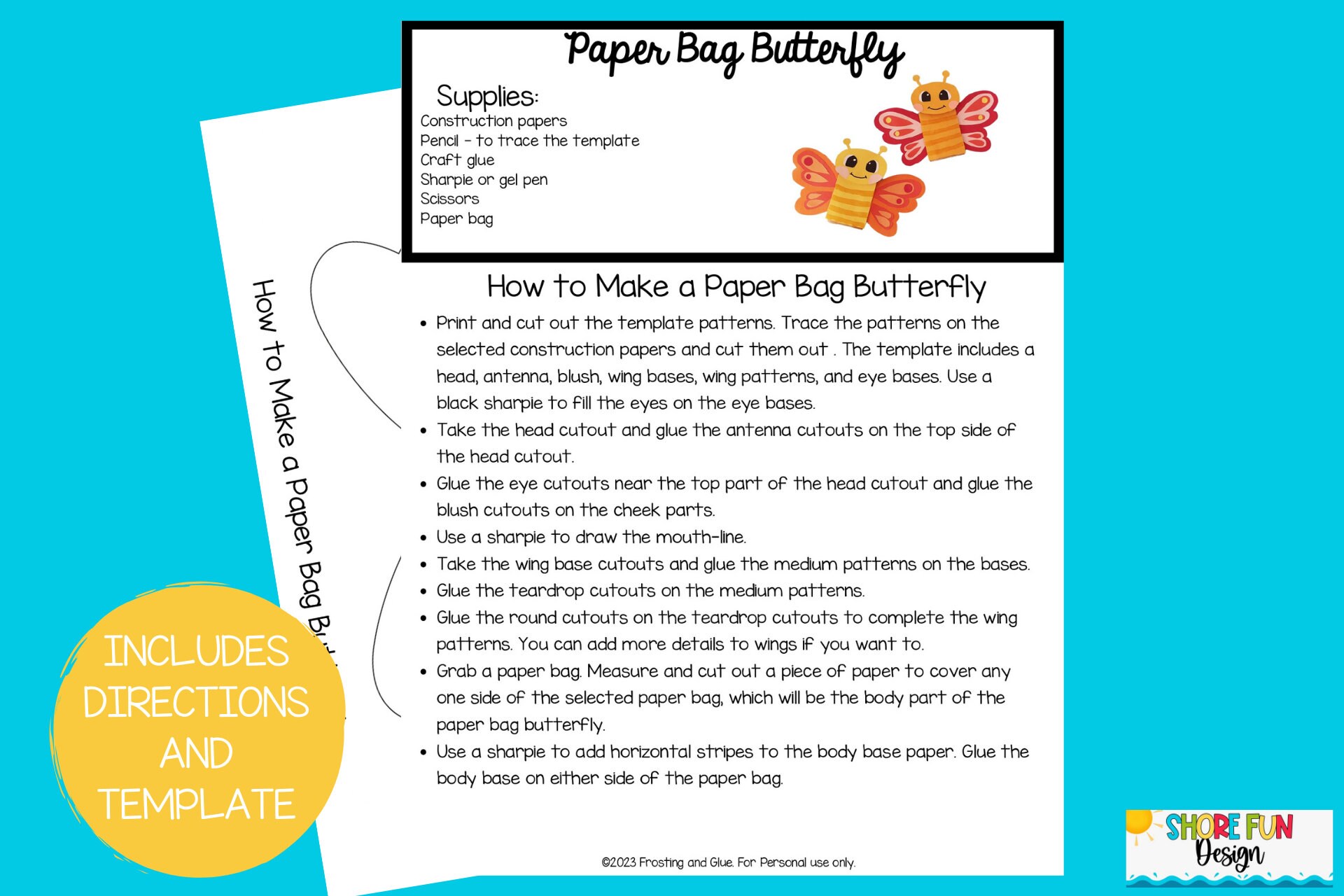 Butterfly Paper Bag Puppet Craft Template With Directions - Etsy