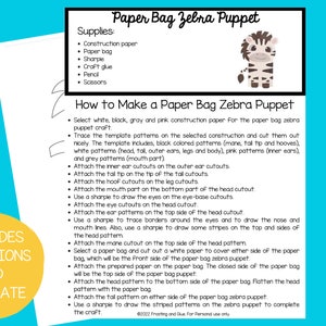 Zebra Paper Bag Puppet Craft Template With Directions - Etsy