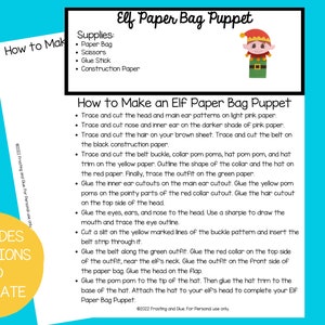 Elf Paper Bag Puppet Craft Template With Directions - Etsy