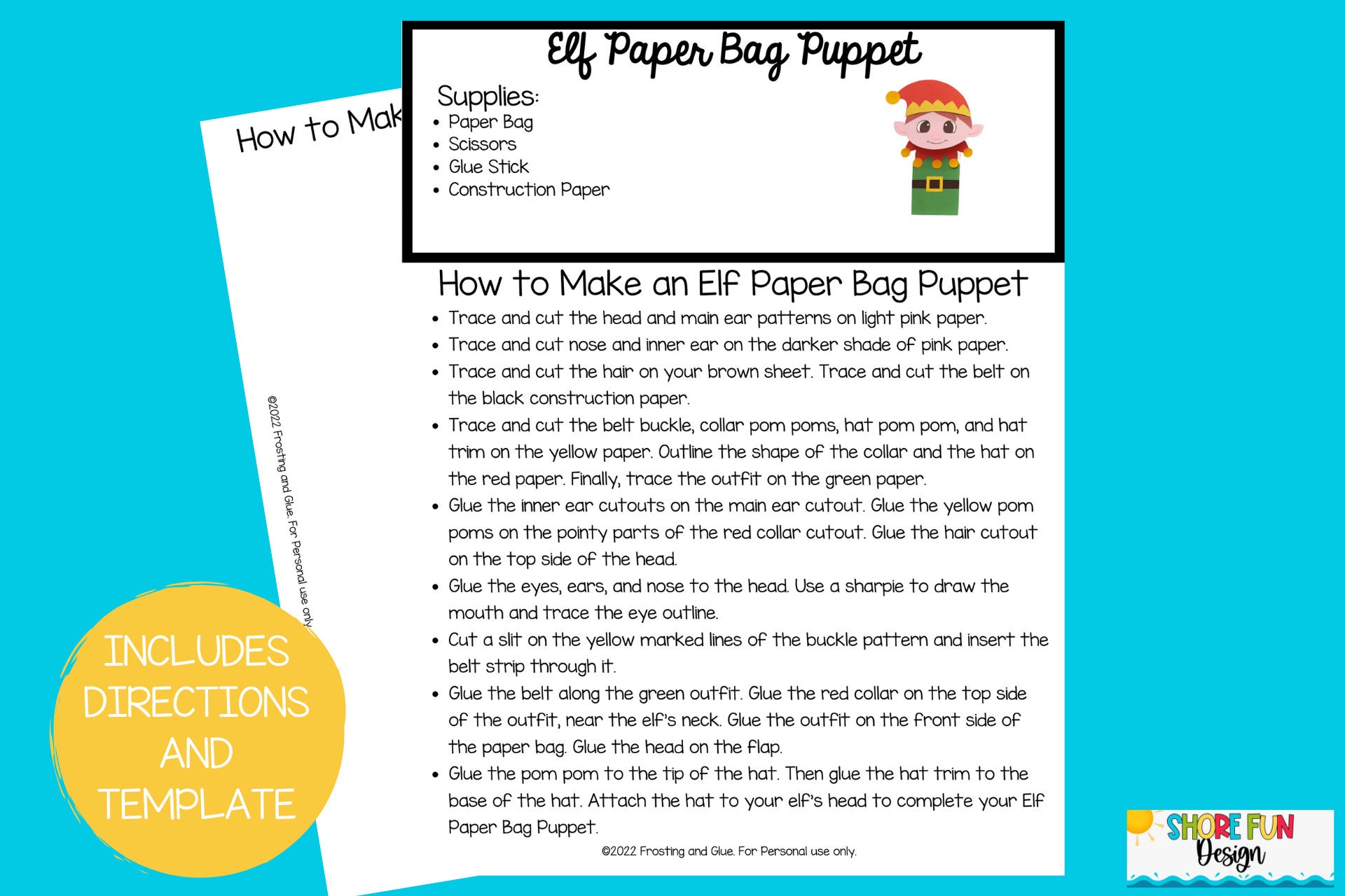 Elf Paper Bag Puppet Craft Template With Directions - Etsy