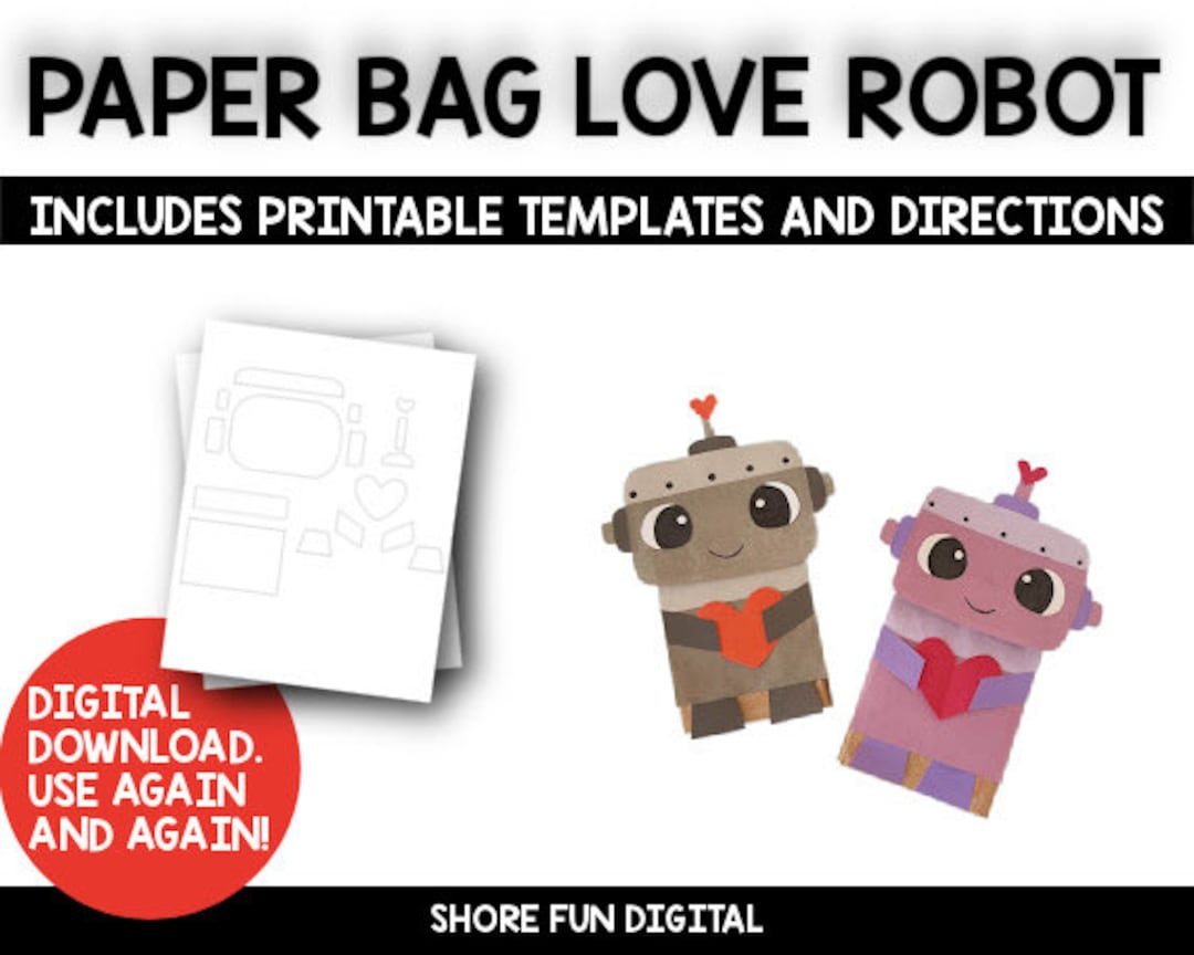 Paper Bag Love Robot Puppet Craft Template With Directions - Etsy