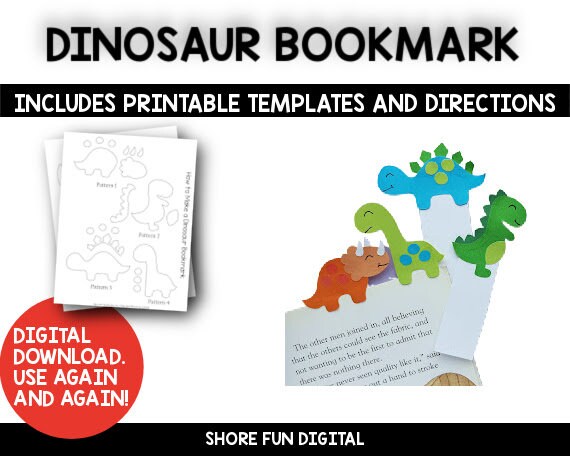 Dinosaur Bookmark Craft Template With Directions - Etsy
