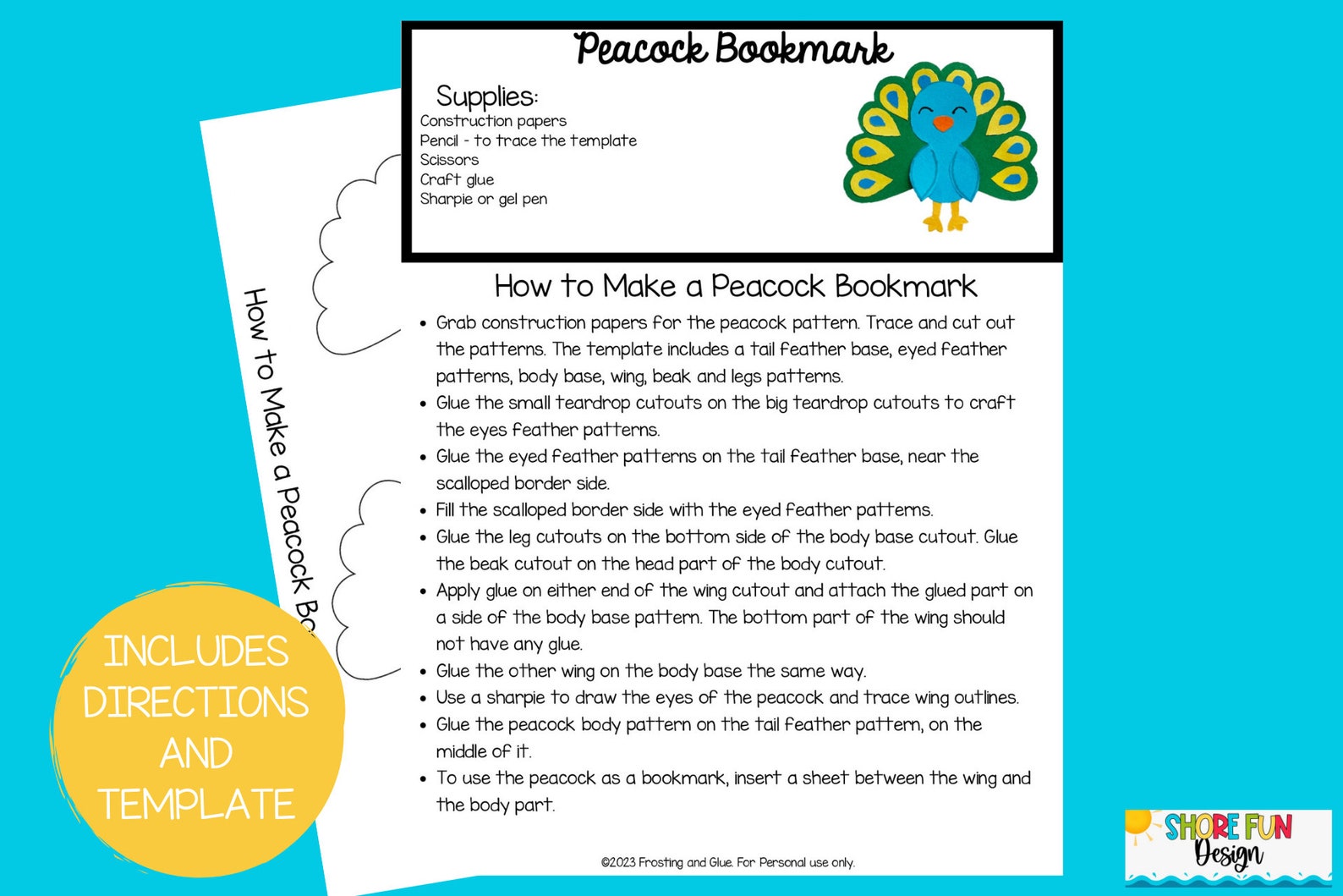 Peacock Bookmark Craft Template With Directions - Etsy