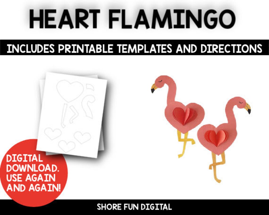 Heart Flamingo Craft Template With Directions - Etsy