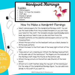 Handprint Flamingo Craft Template With Directions - Etsy