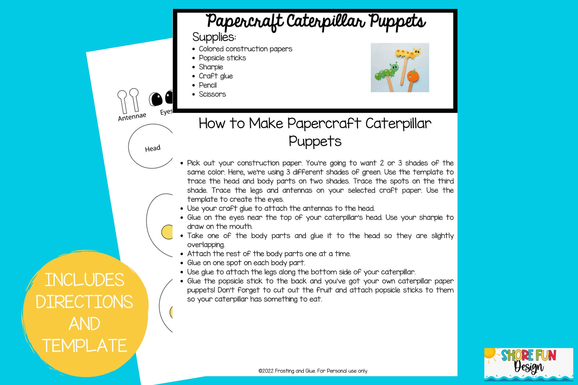 Caterpillar Puppets Craft Template With Directions - Etsy