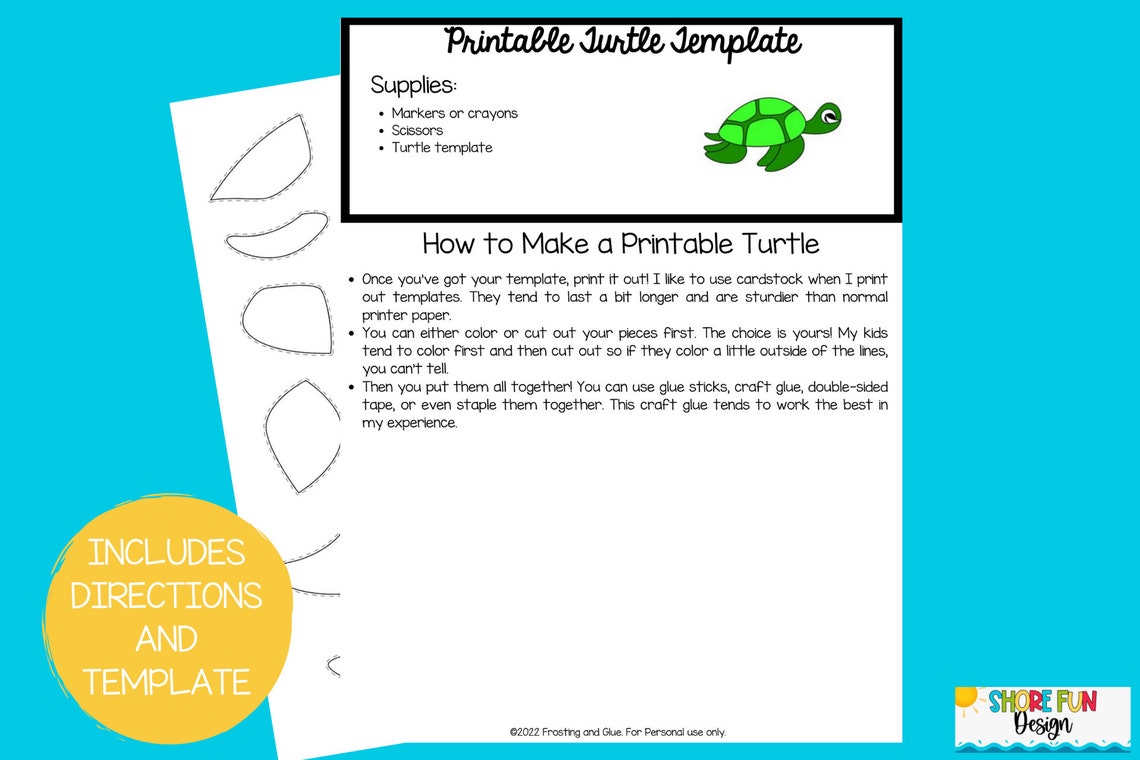 Printable Turtle Craft Template With Directions - Etsy