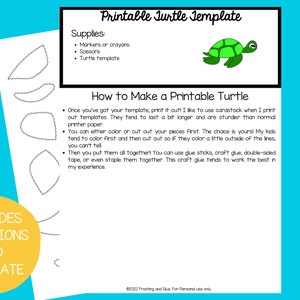 Printable Turtle Craft Template With Directions - Etsy