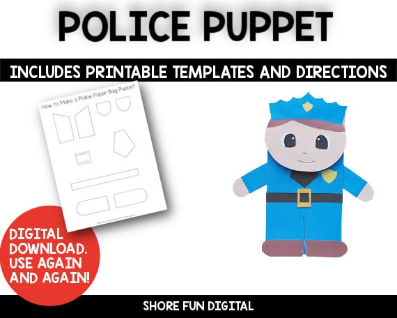 Police Paper Bag Puppet Craft Template With Directions - Etsy