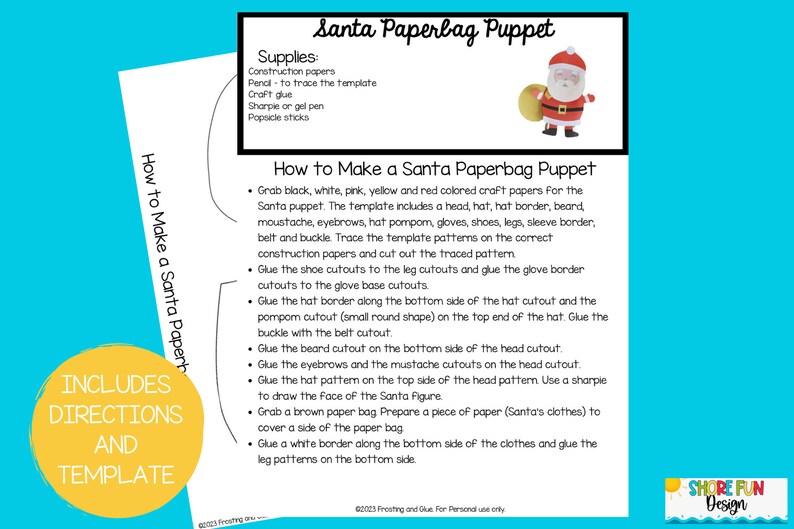 Santa Paper Bag Puppet Craft Template With Directions - Etsy