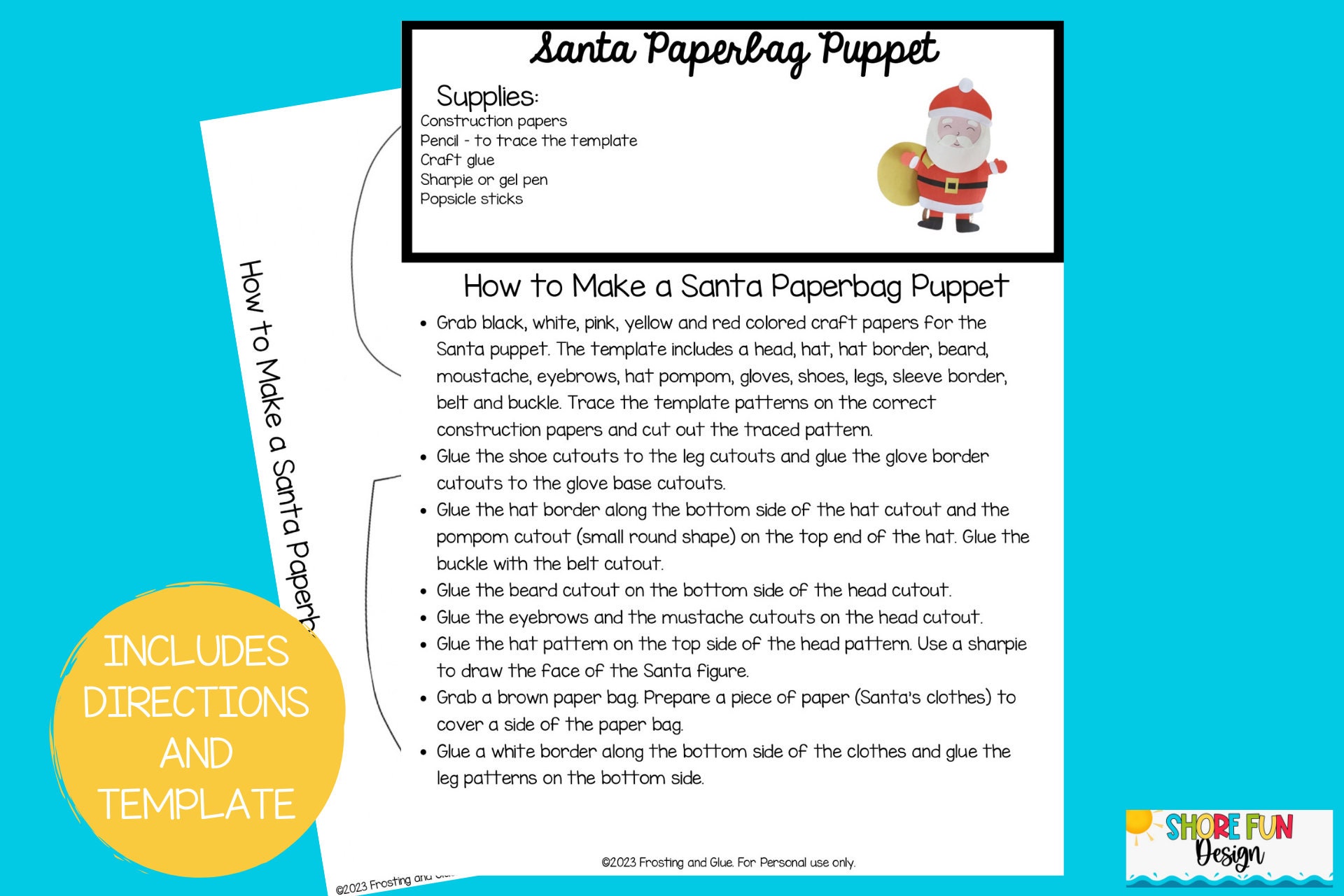 Santa Paper Bag Puppet Craft Template With Directions - Etsy