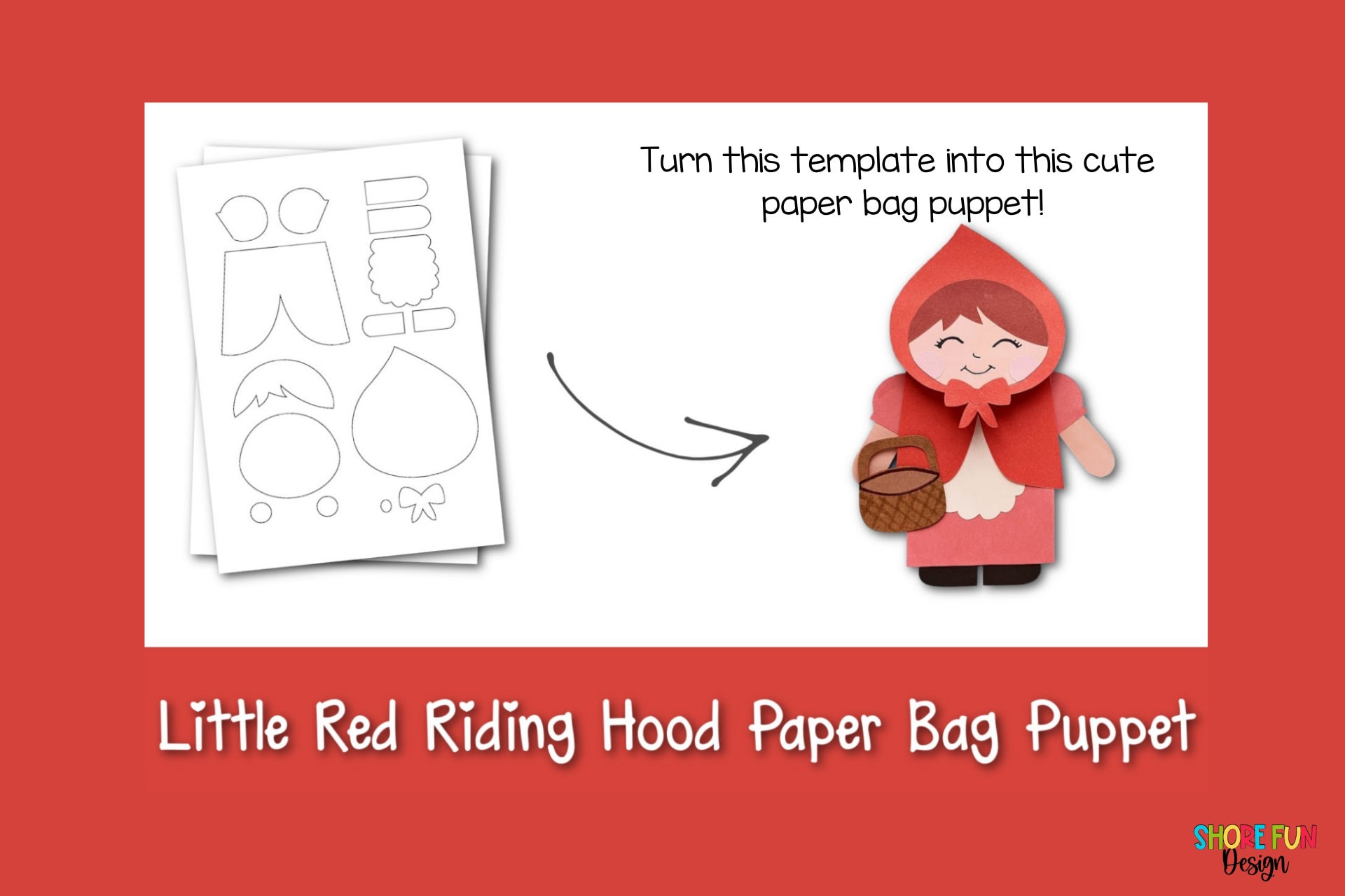 Little Red Riding Hood Paper Bag Puppet Craft Template With Directions ...