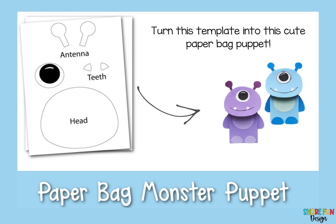 Monster Paper Bag Puppet Craft Template With Directions - Etsy