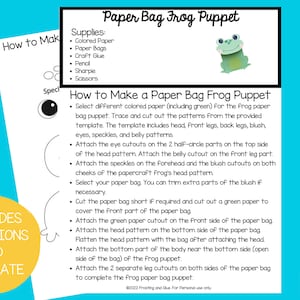 Frog Paper Bag Puppet Craft Template With Directions - Etsy