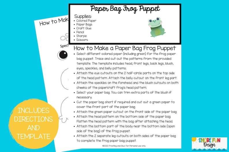 Frog Paper Bag Puppet Craft Template With Directions - Etsy