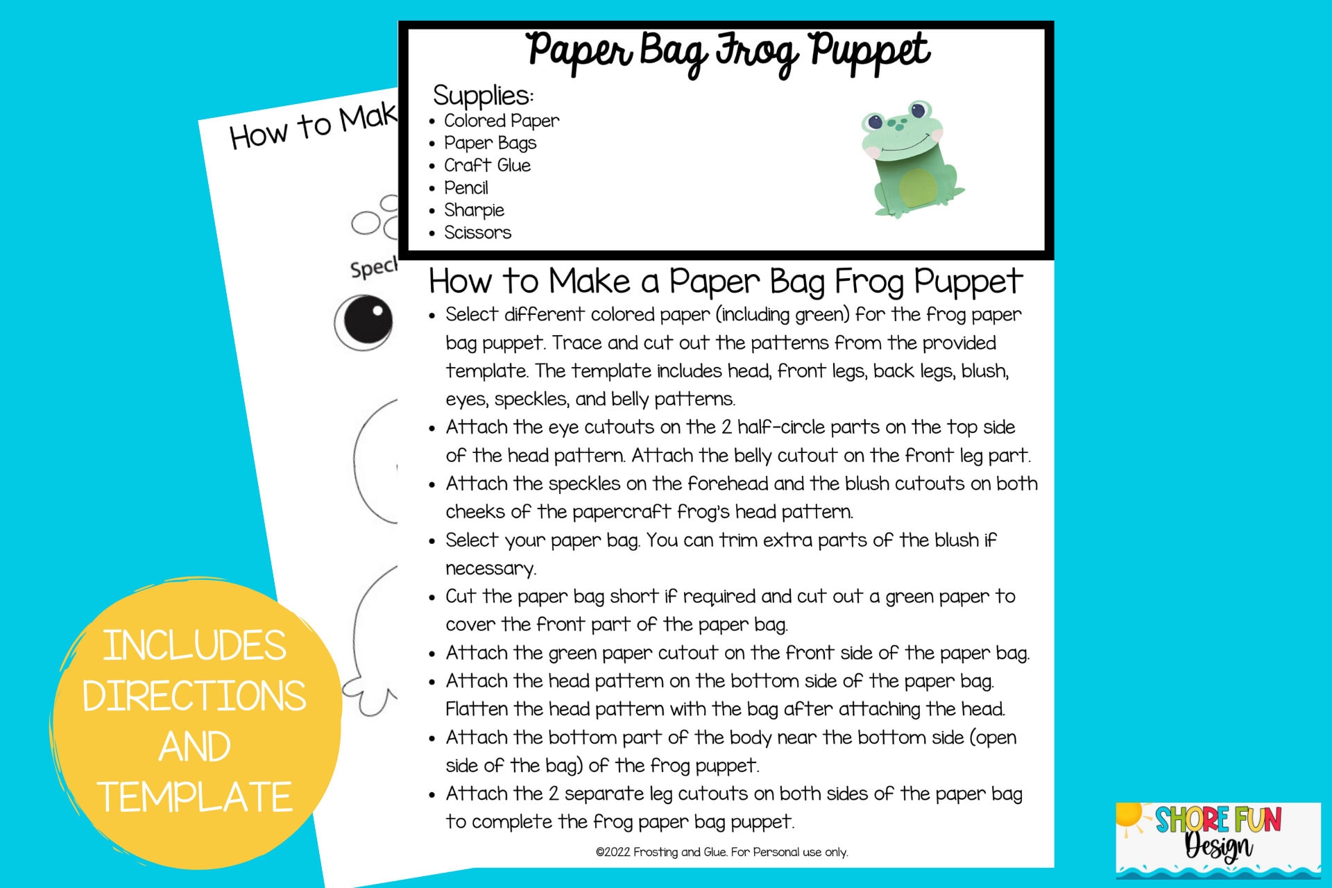 Frog Paper Bag Puppet Craft Template With Directions - Etsy