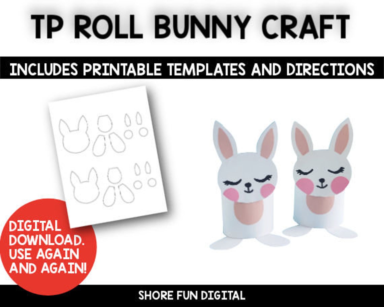 Toilet Paper Roll Bunny Craft Template With Directions - Etsy