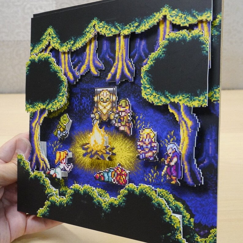 3D Retro Games Diorama Frame: Chrono Trigger Campfire 20x20cm Shadowbox ...