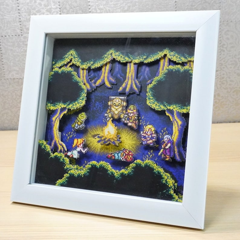 3D Retro Games Diorama Frame: Chrono Trigger Campfire 20x20cm Shadowbox ...