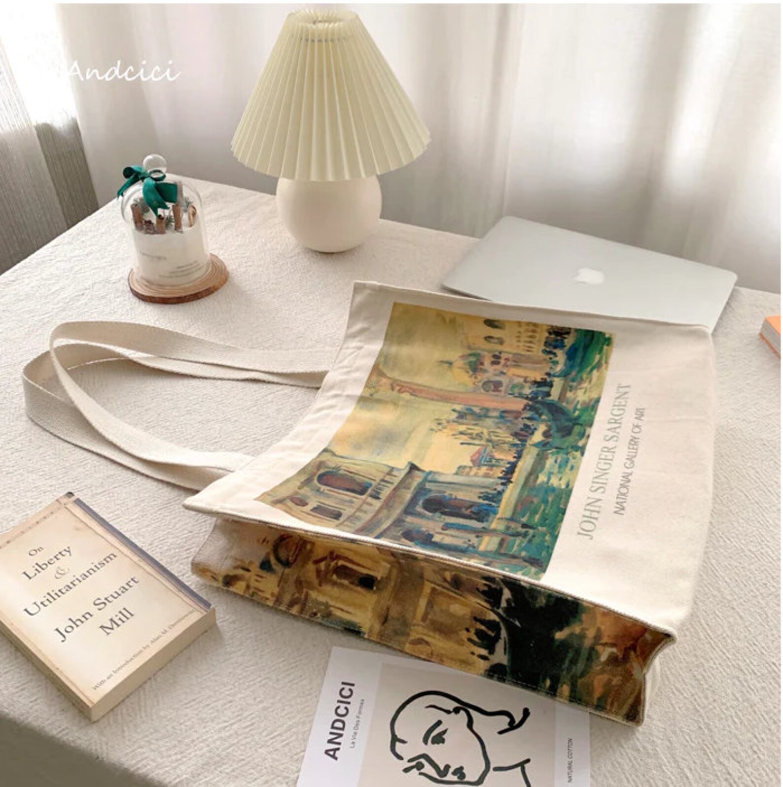 The Libreria Venice Canvas Tote Bag With Zipper Closure / John Singer ...