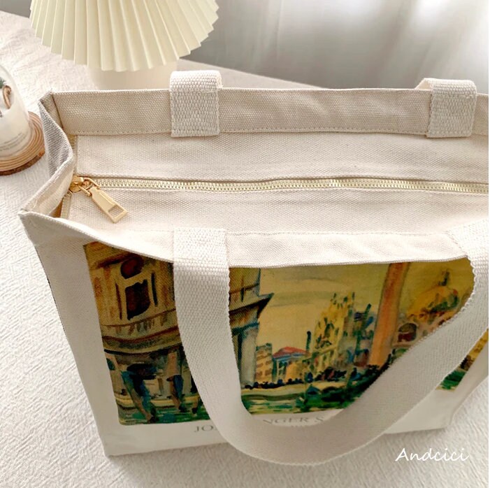 The Libreria Venice Canvas Tote Bag With Zipper Closure / John Singer ...