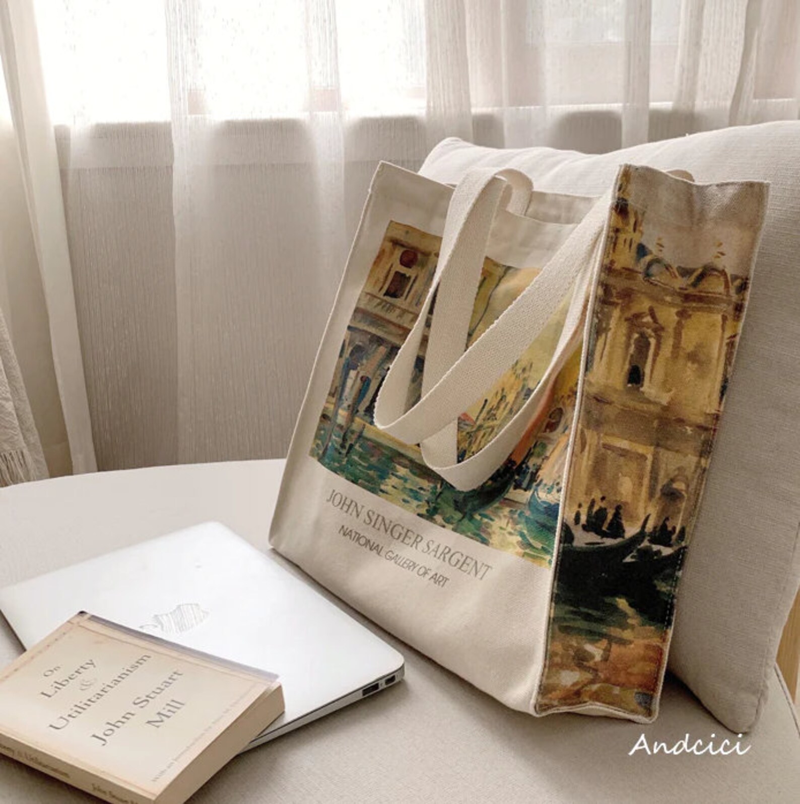 The Libreria Venice Canvas Tote Bag With Zipper Closure / John Singer ...