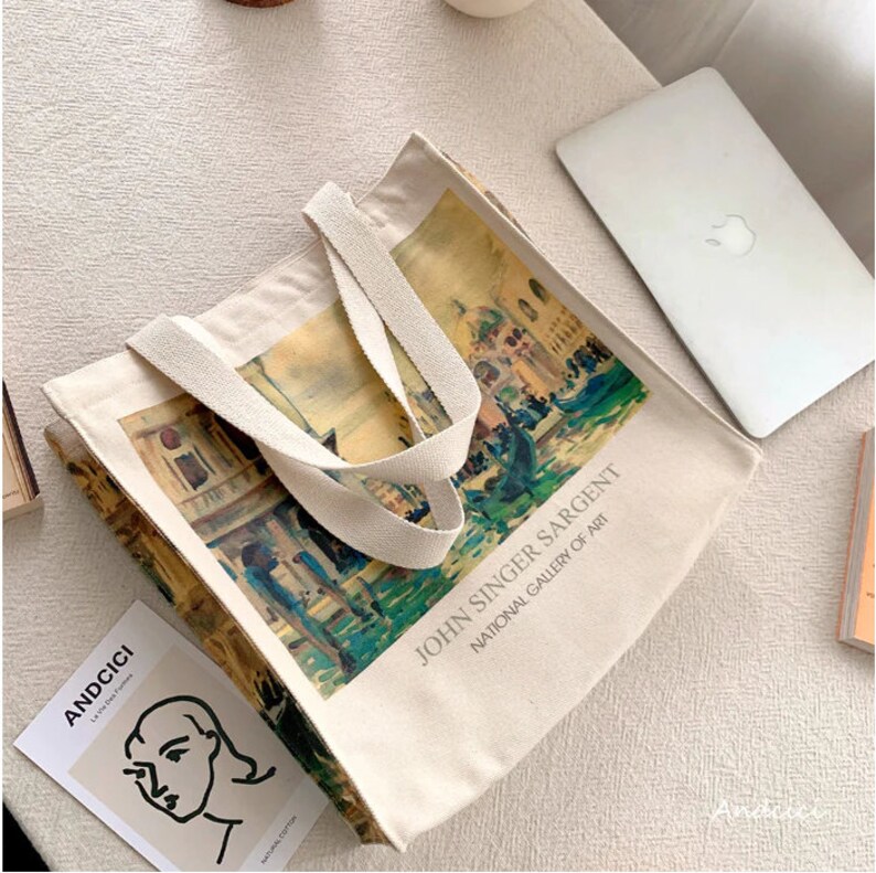The Libreria Venice Canvas Tote Bag With Zipper Closure / John Singer ...