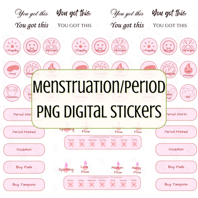 Women Period Digital Stickers Goodnotes Journalling PNG Stickers ...