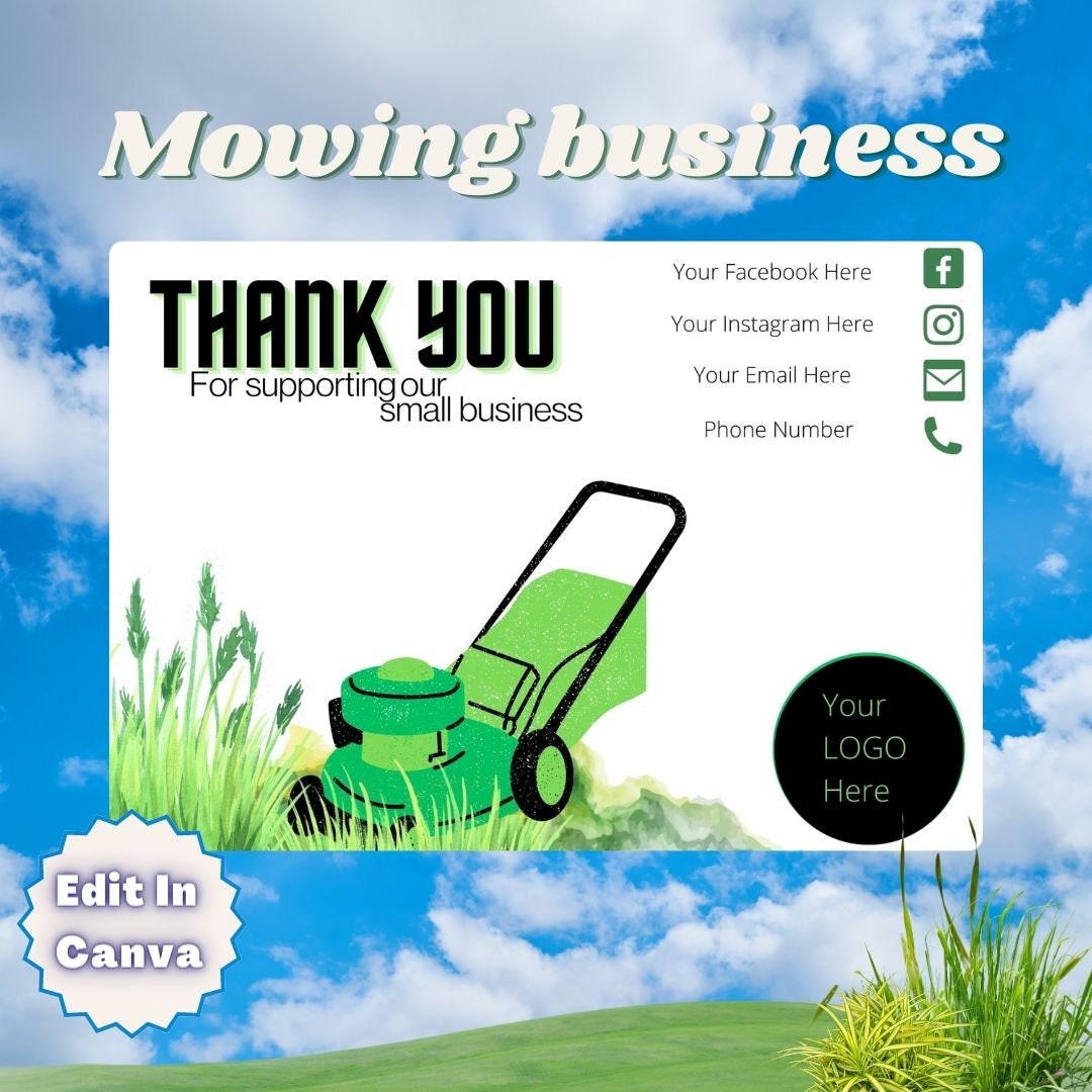 Mowing Business Thank You Card Printable Download Digital - Etsy