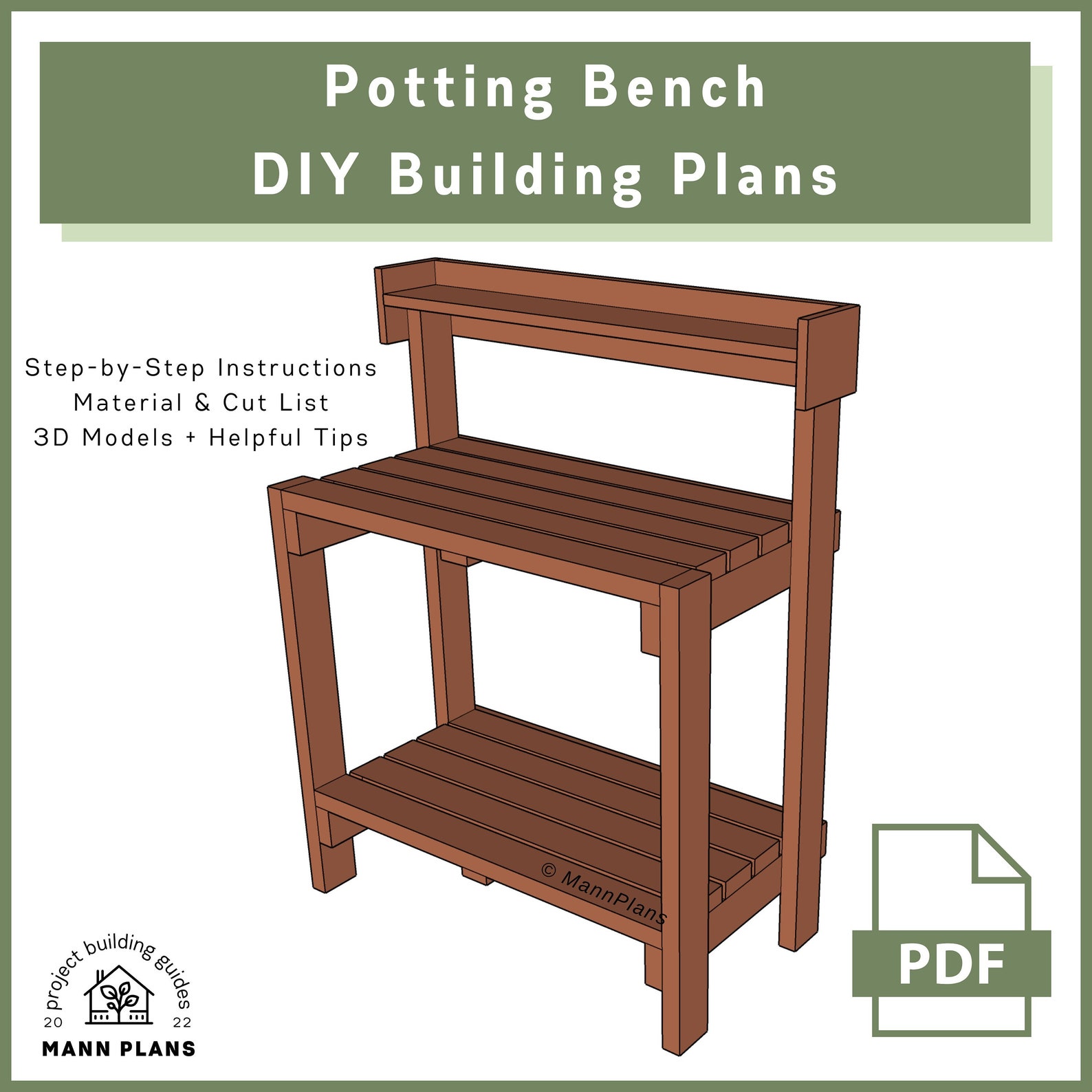 DIY Potting Bench Project Building Plans PDF Download - Etsy