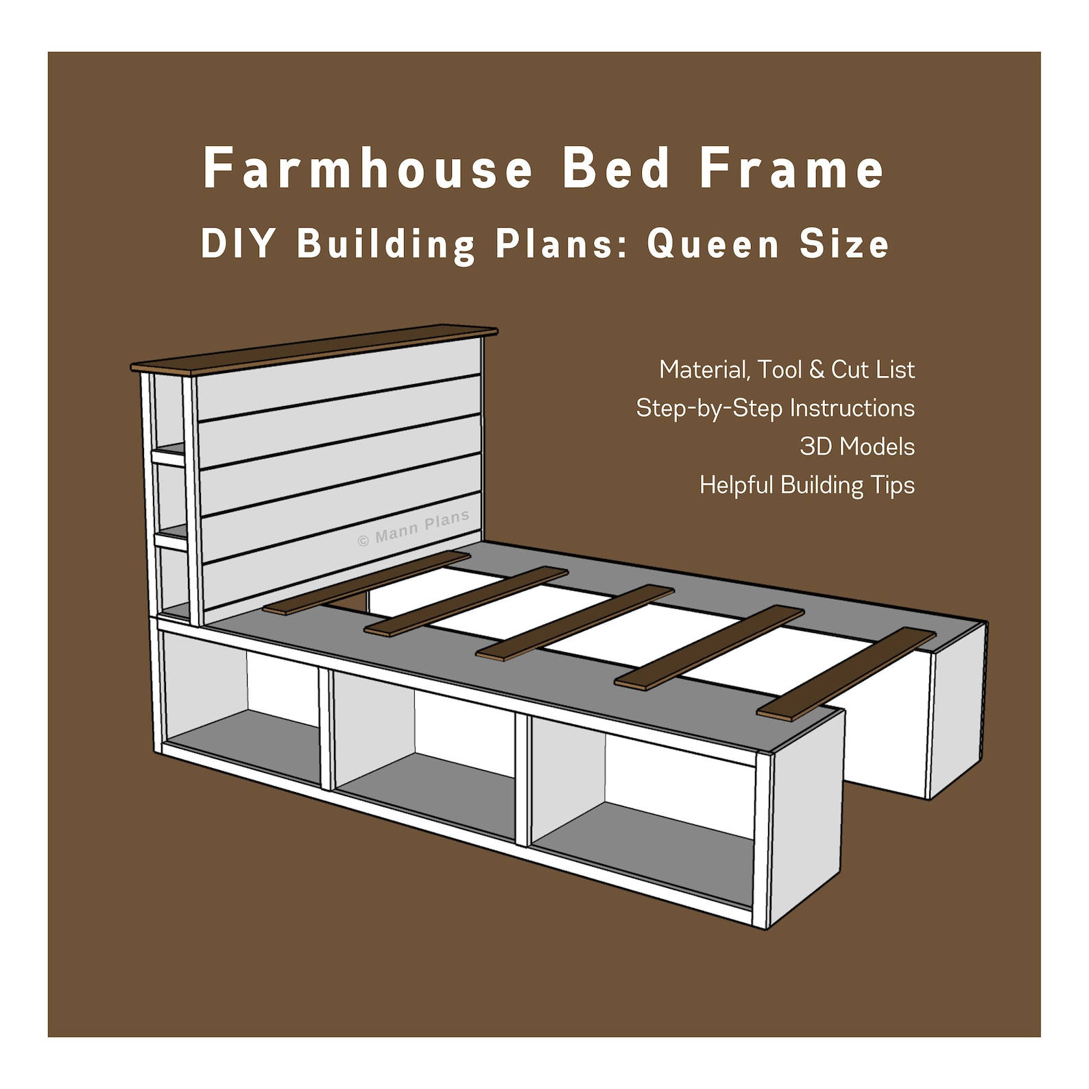 QUEEN Farmhouse Bed Frame: DIY Building Guide PDF - Etsy